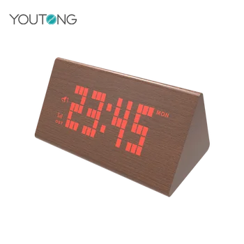 Sound Controlled Brightness Adjustable Led Pixel Alarm Clock,Wooden Two ...