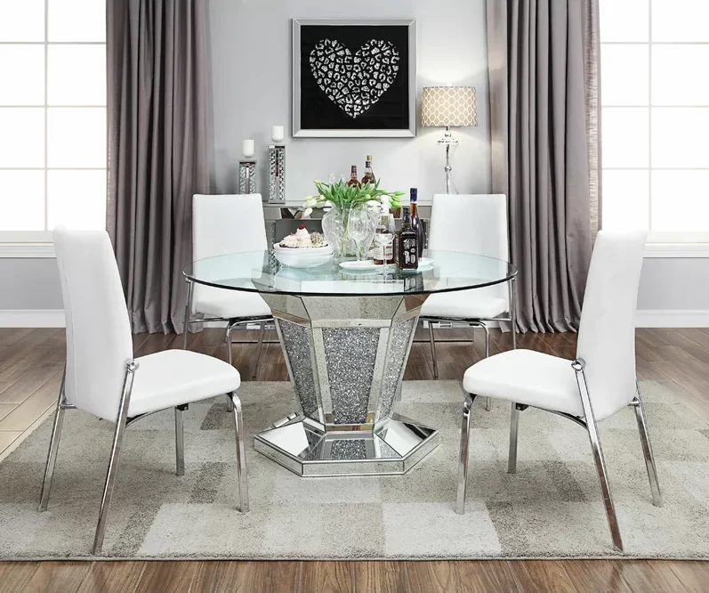 Hot Sparkly Mirrored Round Dining Table Crushed Diamond 4-6 Seating ...