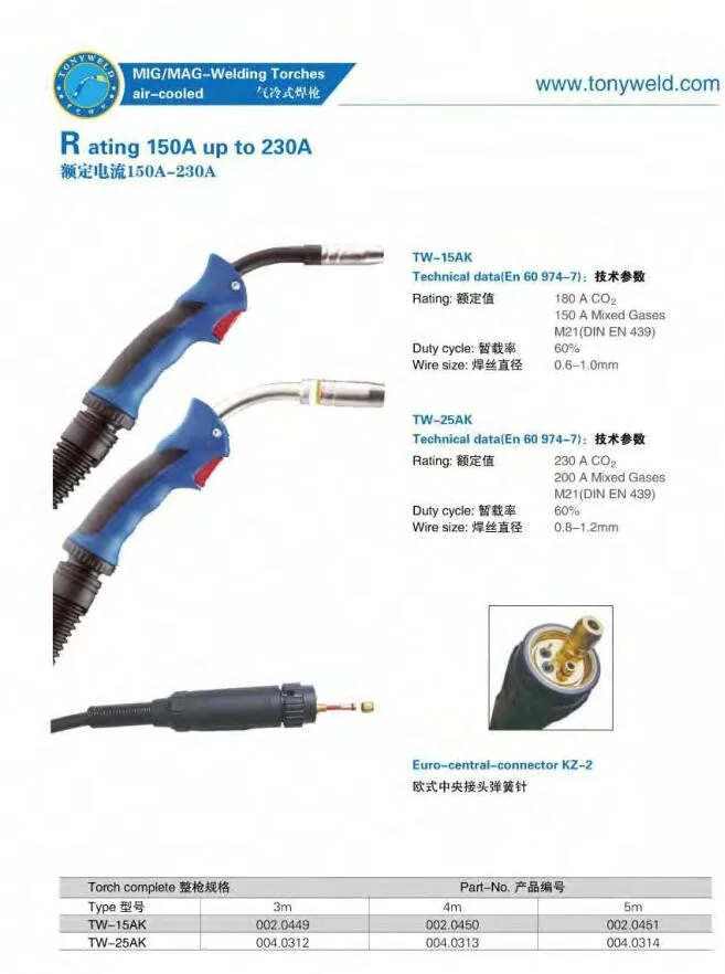 Binzel Series Mb14 Mig Welding Torch Gun 14ak CO2 Mag Gas Torch