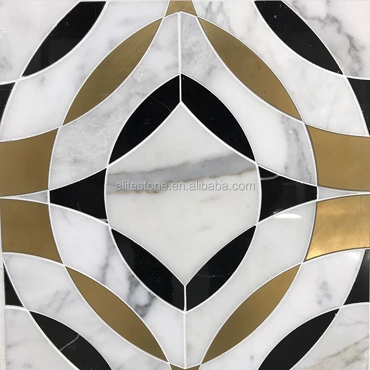 Water Jet Marble Floor Tile With Brass Inlay Mosaic Pattern - Buy Water ...