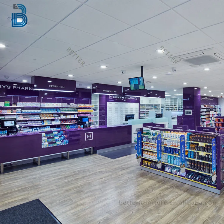 Modern Custom Medical Shop Interior Design Pharmacy Rack Wooden ...