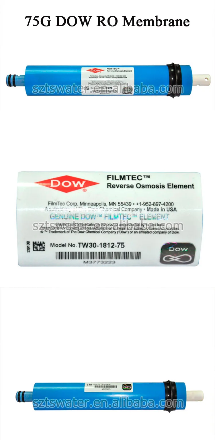 High Rejection 1812 RO Membrane 50 75 100 Gpd Reverse Osmosis Membrane ...