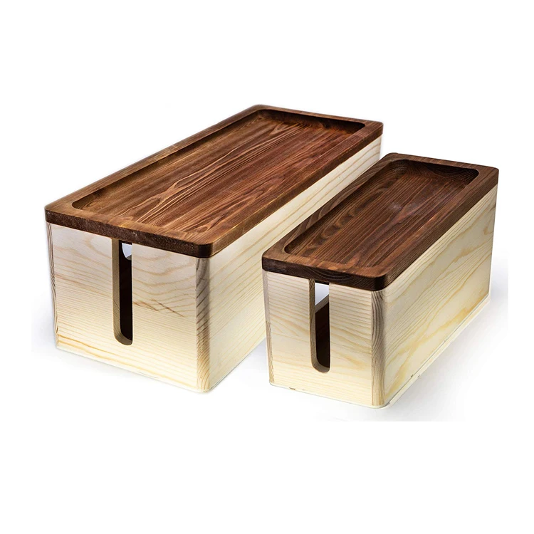 Custom Wood Cord Organizer Box Rustic Wooden Cable Management Box With ...