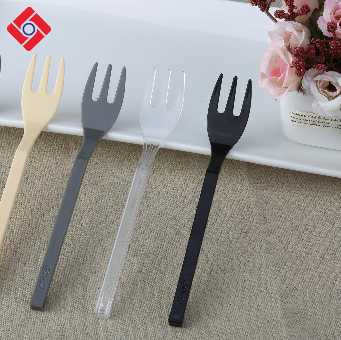 Eco Disposable Mini Plastic Black Plastic Dessert Cake Two Prong Fork ...