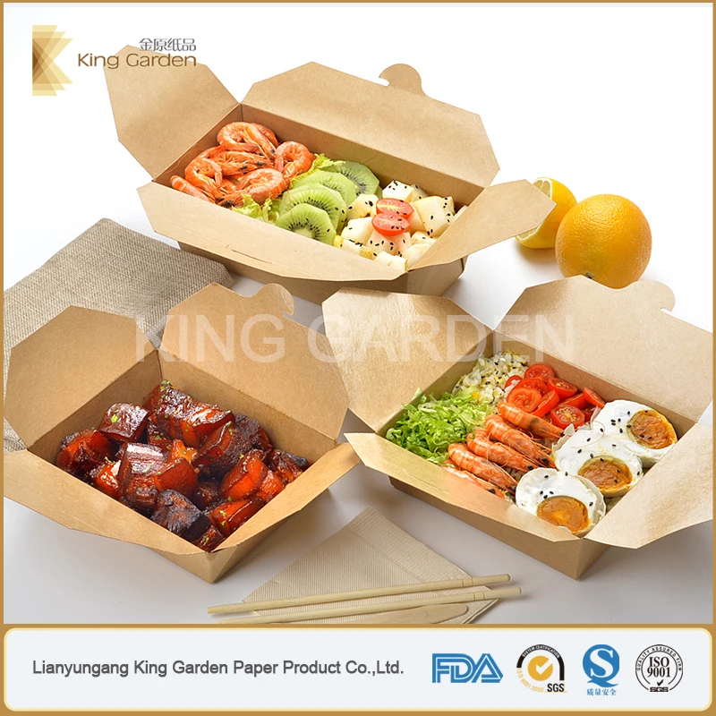 Single Use Sturdy Kraft Paper Food Boxes Packaging Four Perforated ...