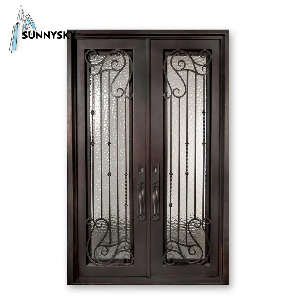 New Modern Operable Double Glass Window Wrought Iron Entrance Door ...