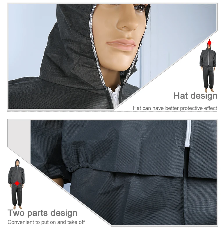 Disposable Hooded Coverall Hazmat Suit Safety Clothing Breathable ...