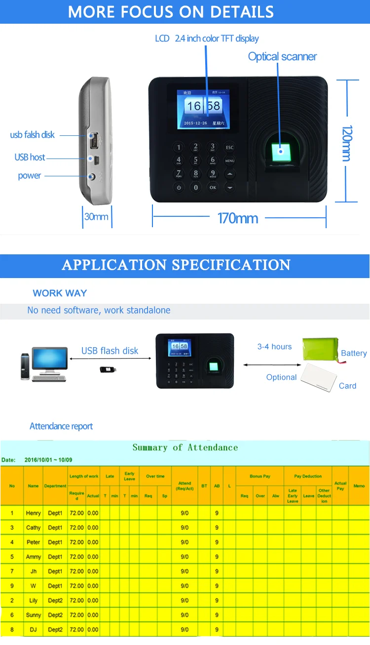 A3 Model Black Color Quick Guide Punch Fingerprint and Password Clock ...