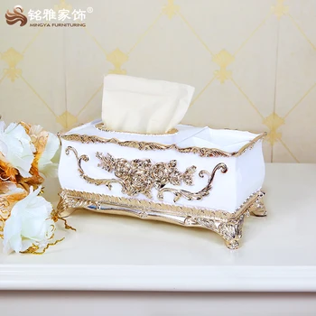 European Classic Style Gold / White Resin Tissue Box Holder For Living ...