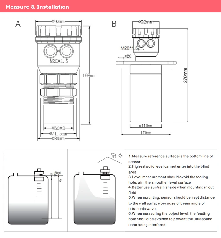 5m 10m Long Range Waterproof Ultrasonic Level Sensor for Liquid