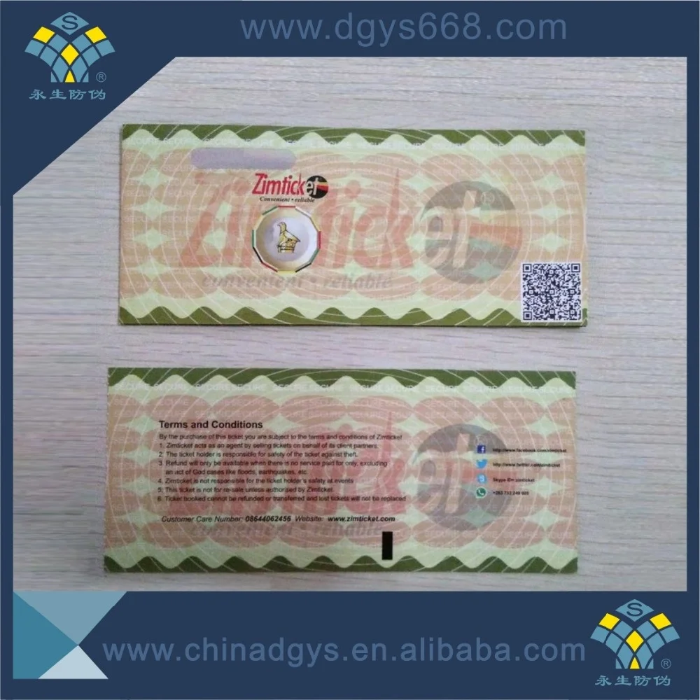 Customized Anti-Counterfeiting Watermark Paper Tickets