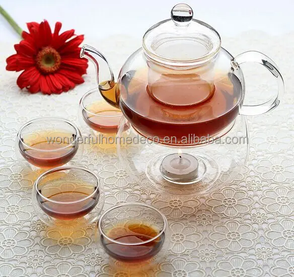 Clear Glass Tea Set with Warmer - Sustainable & Stylish