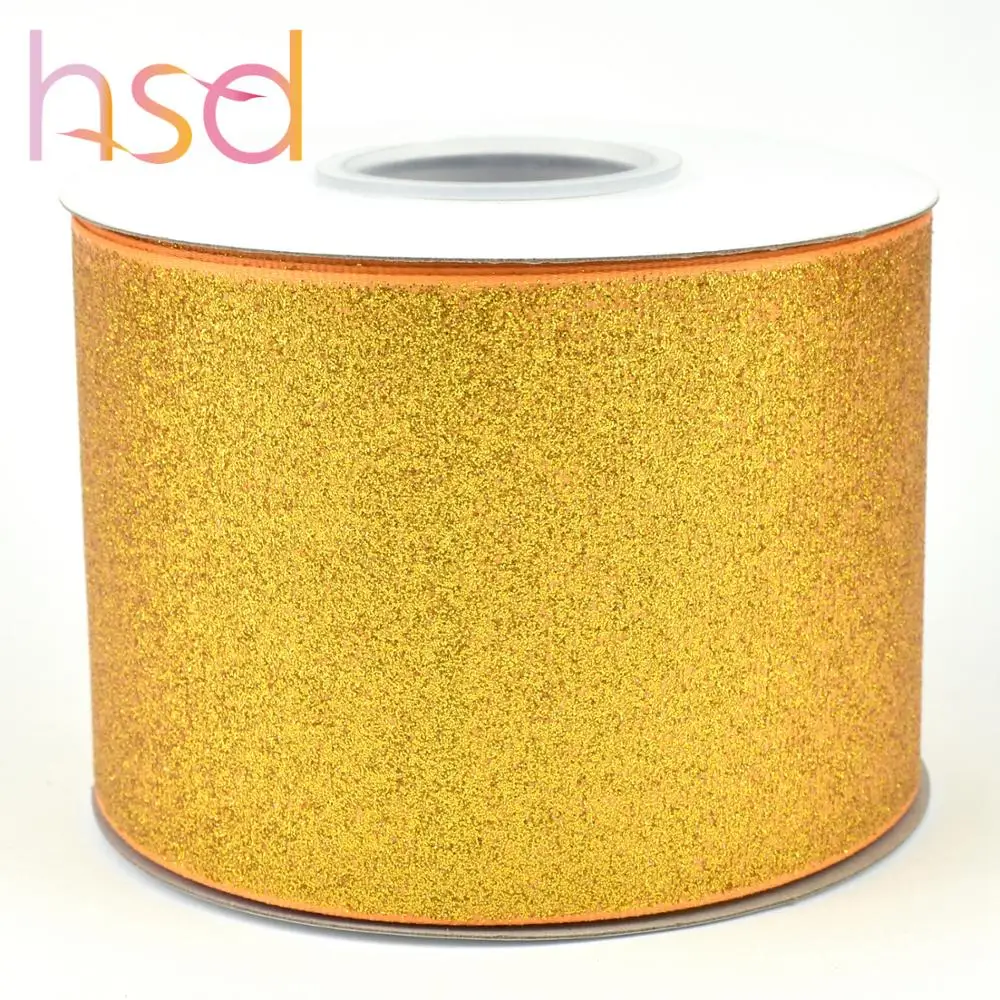 2019 New process HSDRibbon 3" 75MM gold sparkle soft solid glitter ...