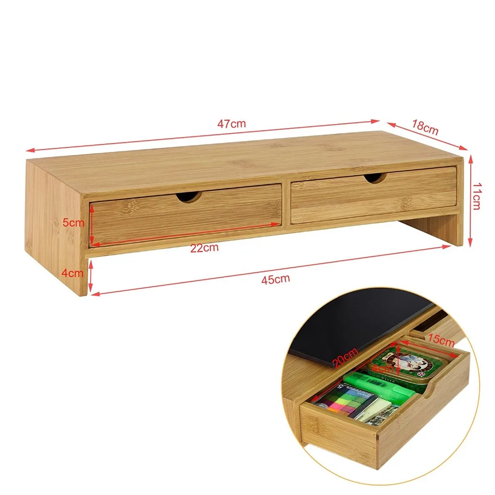 Bamboo Monitor Stand Riser With 2 Drawer Organizer - Buy Bamboo Monitor ...