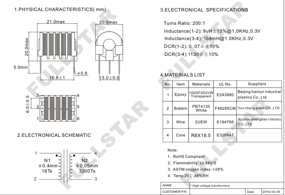 High Voltage Transformer Ignition Coil Transformer - Custom