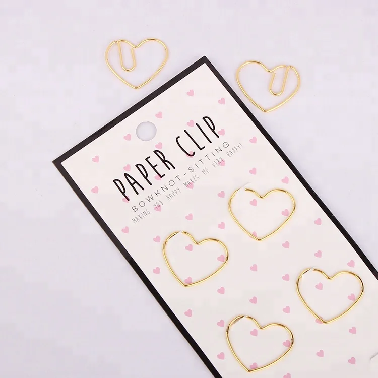 Heart Shaped Metal Wire Clips - Shiny Gold Paper Holders, 6pcs Pack ...