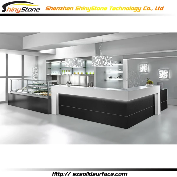 Gorgeous L-shaped Restaurant Design Acrylic Solid Surface Kitchen bar ...