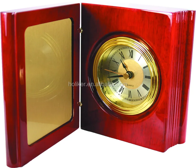 Retro Luxury Closing The Books Creative Book Shape Cherry Wood Clock ...