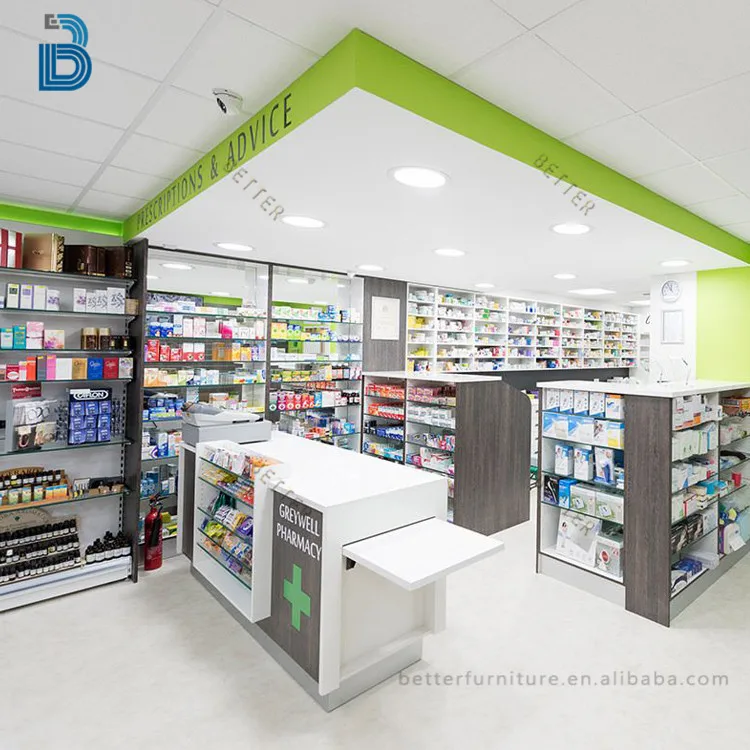 Modern Custom Medical Shop Interior Design Pharmacy Rack Wooden ...
