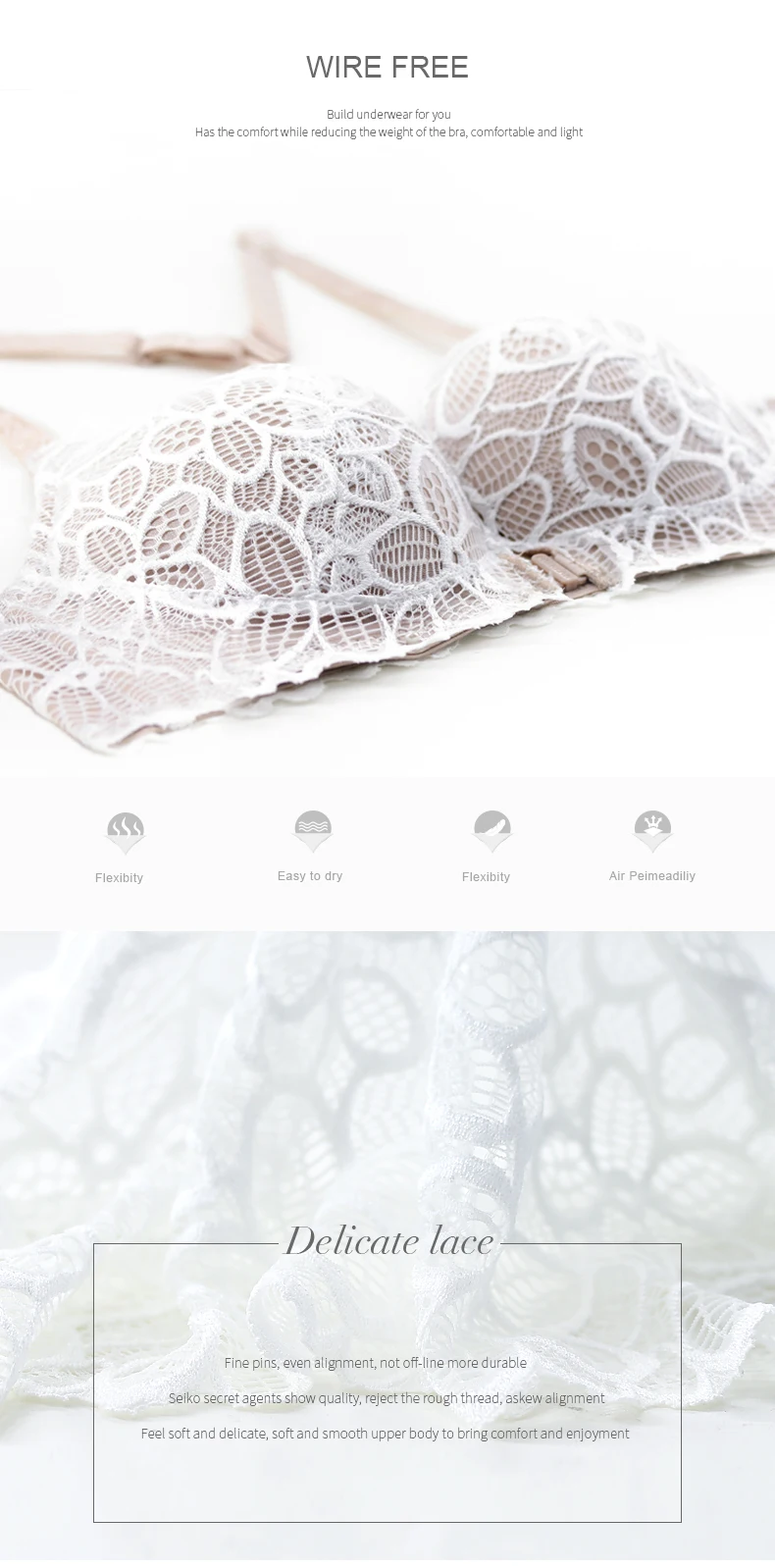 Paerlan Wireless Women Front Opening Floral Lace Push up Y-line Straps ...