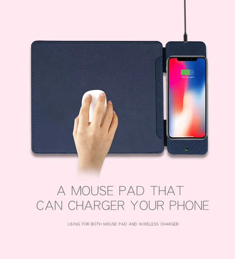 Factory Custom Wireless Charging Mouse Pad Mat Environment-friendly Pu Leather Wireless Charger ...
