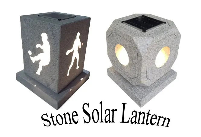 Outdoor Stone Rock Cuboid Carved Granite Lantern Energy Garden Light ...