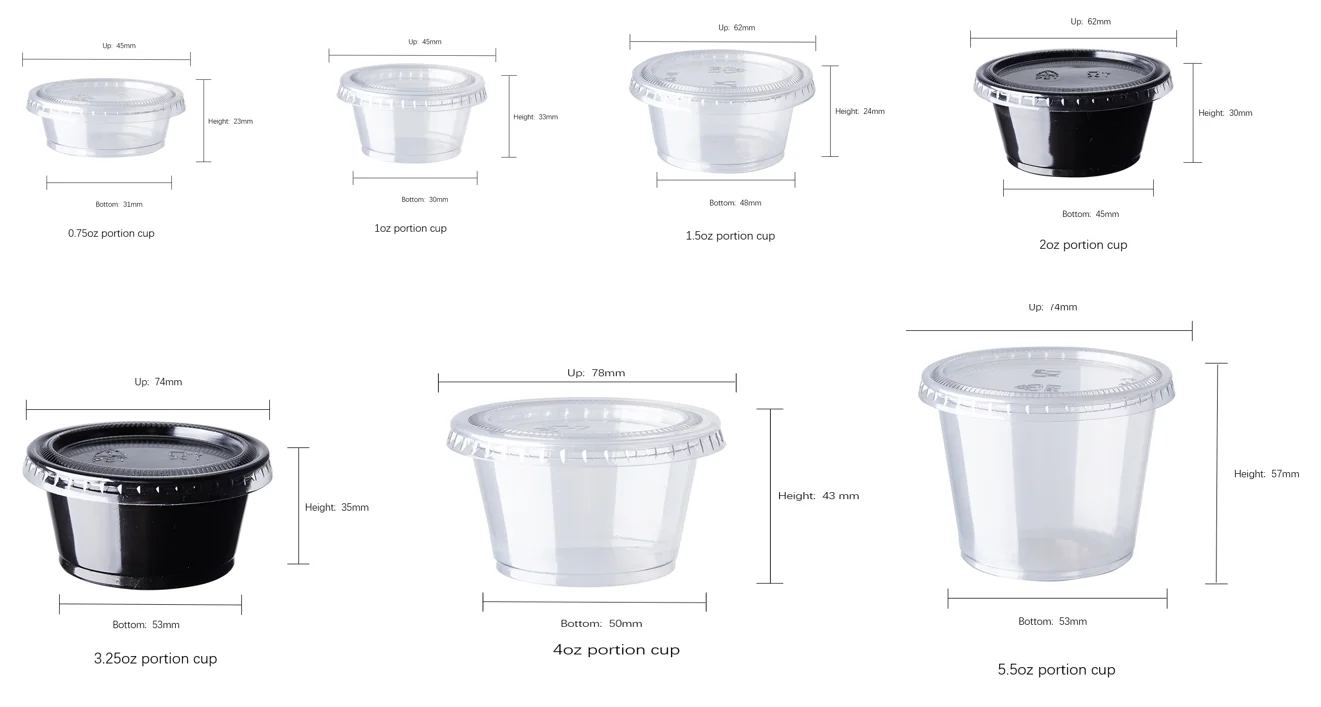 2 Oz Plastic Disposable Portion Cups with Lids - Souffle Cups