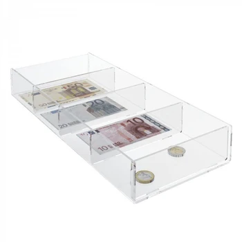 4 Compartments Clear Acrylic Banknote Display Stand Lucite Storage Box ...