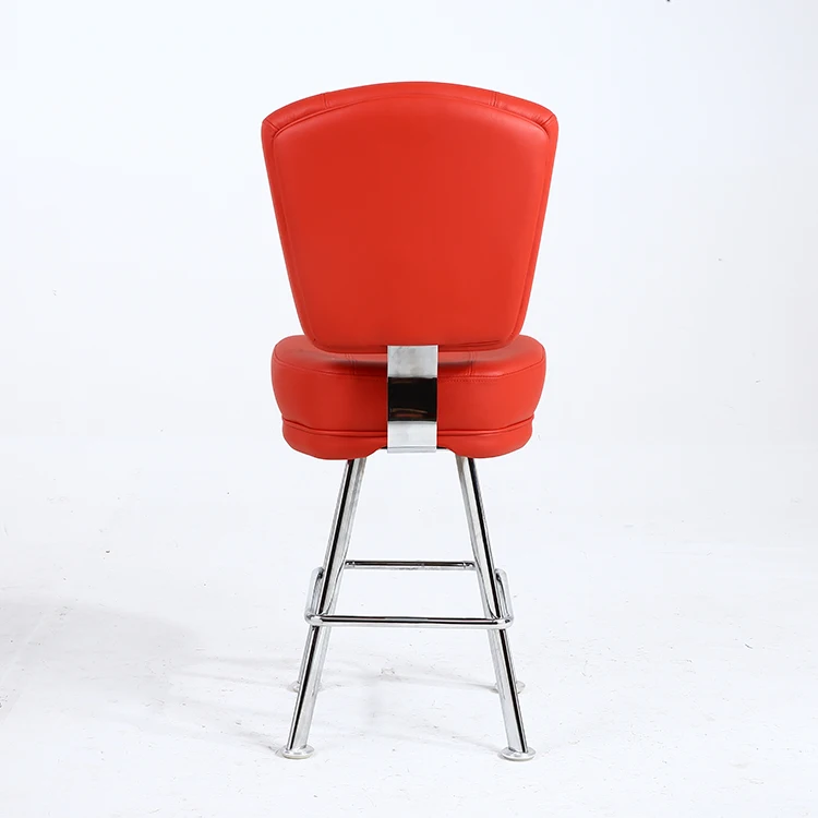 Custom Heavy Stainless Steel Casino Stools with Red Fabric