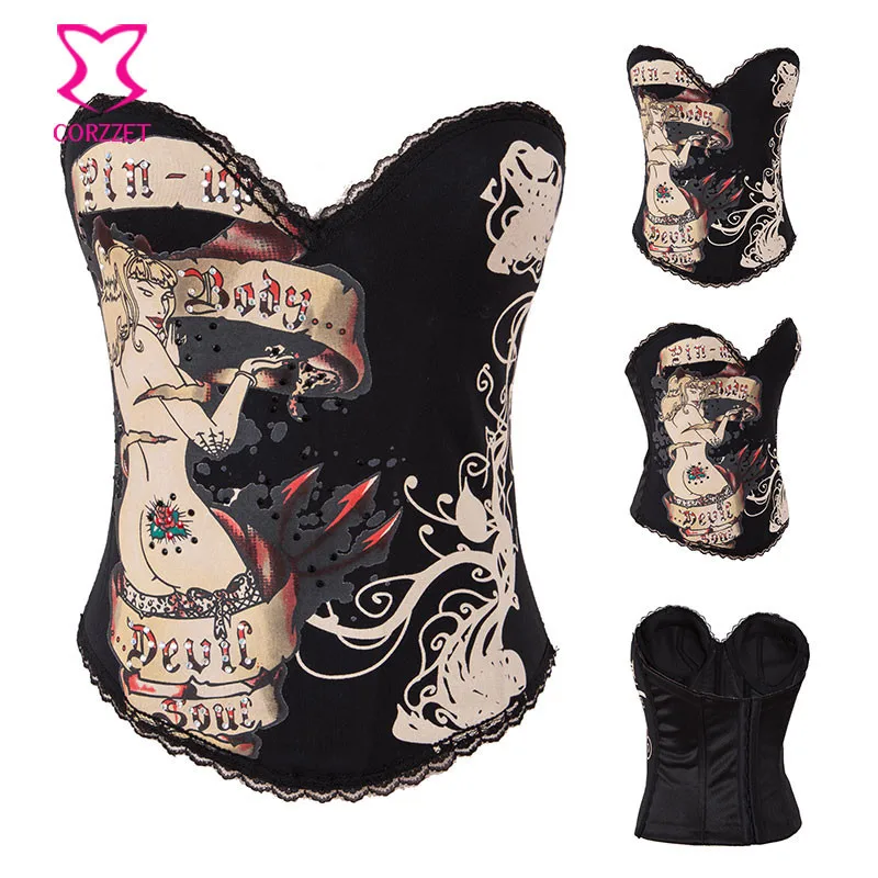 Burlesque Women Pin-Up Body Shaper Prints & Studded Cotton Bustier Sexy ...