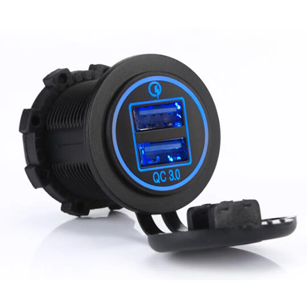 12-24V Dual QC3.0 USB Charger Power Socket Adapter for Bus Handrail