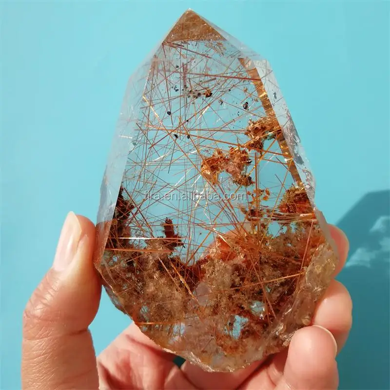 Rare Natural Copper Hair Rutilated Quartz Crystal Point Healing Raw ...