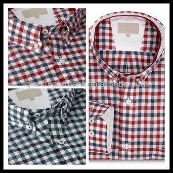 Men's Fancy Button Down Collar Business Casual Plaid Shirt Red Blue ...