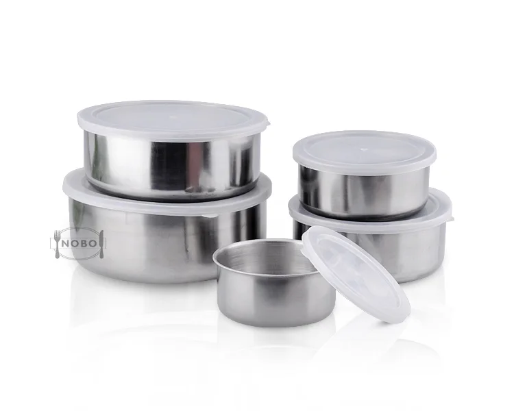 5pcs Fresh Keeping Containers Air Tight Stainless Steel Round Food ...
