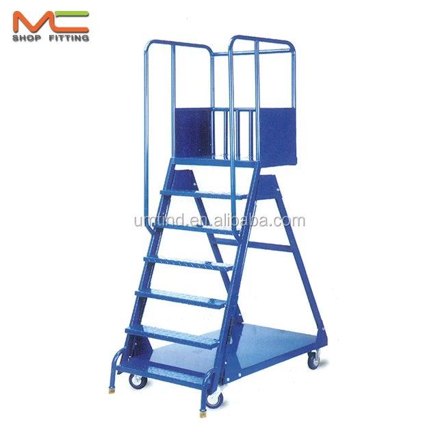 Warehouse Steel Movable Platform Ladder - 200KG Capacity