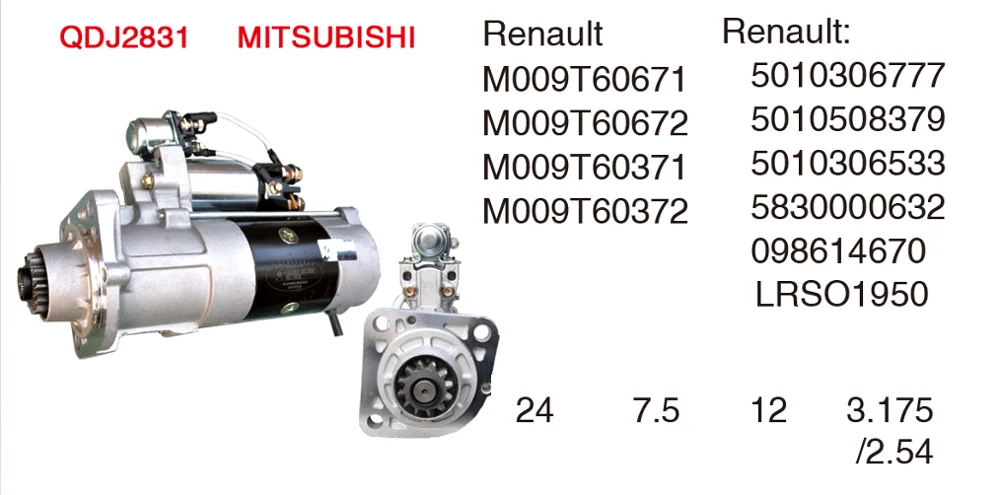 Starter Motor For Bus/truck Qdj2831 M009t60671 M009t60672 M009t60371 ...