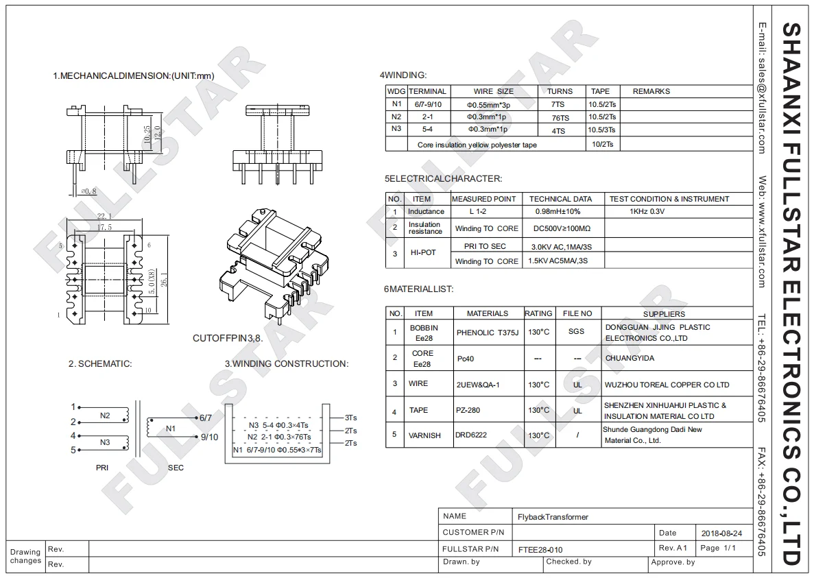 High Frequency Flyback SMPS Core Type Transformer RM8