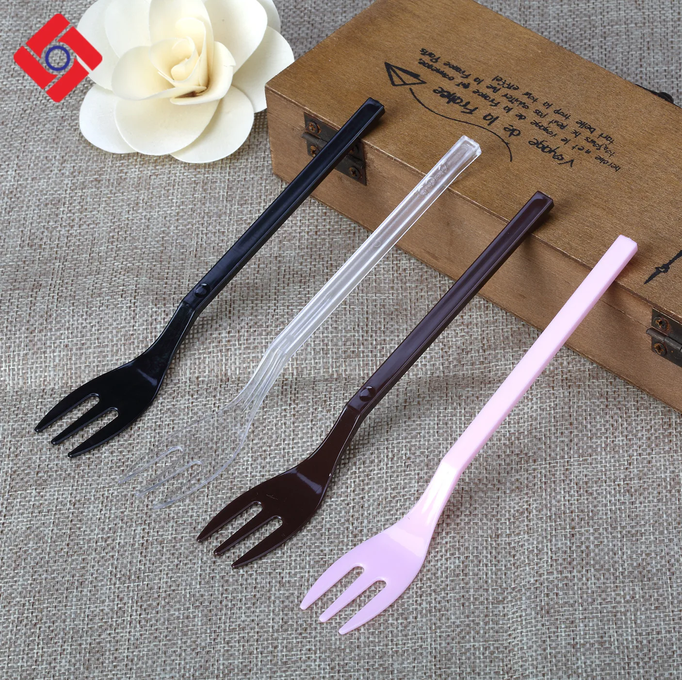 Eco Disposable Mini Plastic Black Plastic Dessert Cake Two Prong Fork ...