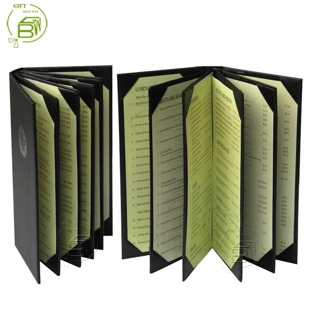 High Quality 6 Panels Food Menu in English Black Pu Leather Restaurant ...