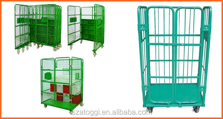 2 Doors Foldable Industrial Roll Container Cages Trolleys