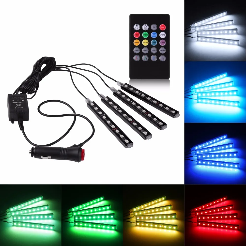 New Wireless Remote/music/voice Control Car Rgb Led Neon Interior Light ...