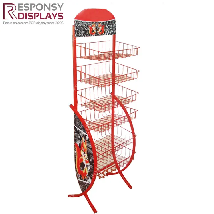 Metal Floor Display Rack with Baskets for Snack Chips Candy Retail ...
