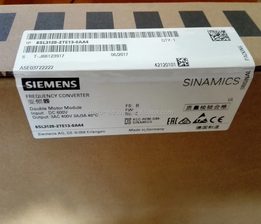 西门子 Sinamics S120 双电机模块输入: Dc 600 V 输出: 3ac 400 V 3a/3a 帧 6sl3120-2te13 ...