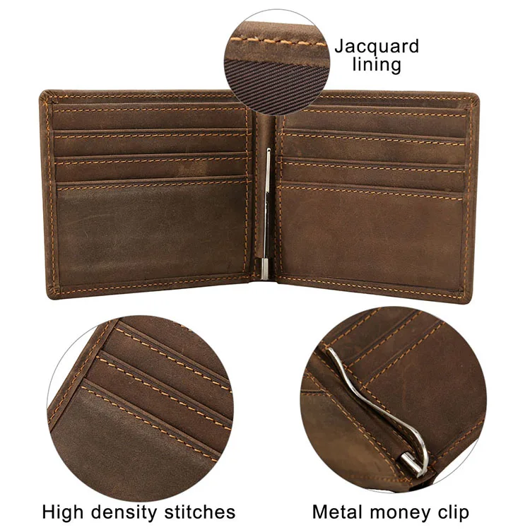 Tiding Custom Men Vintage Crazy Horse Genuine Leather Wallet