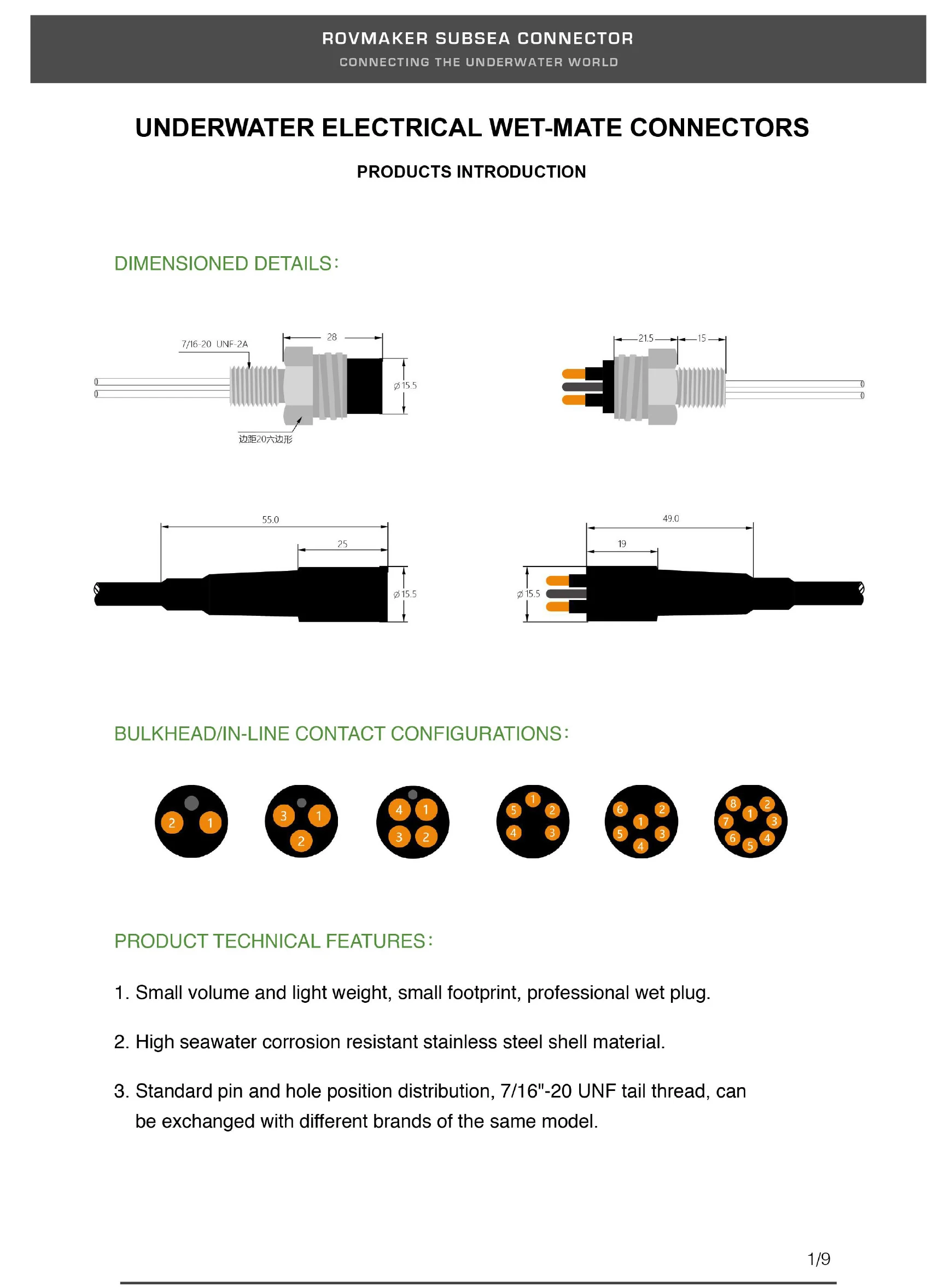 Seacon Cable Robot Connector Ip69k Subconn Pluggable Wet 10a 7/16-20unf ...