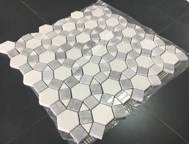 Round Pattern Marble Floor Mosaic - White and Grey Tiles