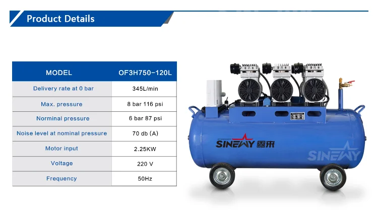 Sinewy Mobile Oil Free Silent Air Compressor for Medical & Dental