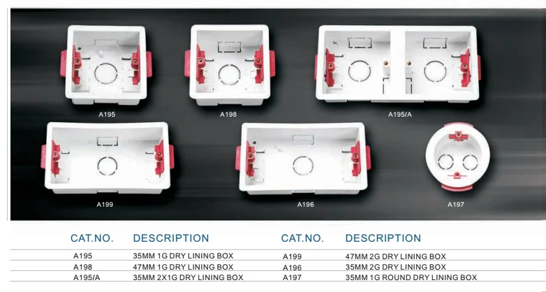 High Quality Plastic Uk Standard 35mm 47mm 2 Gang Universal Type Lining ...
