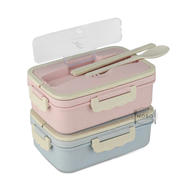 Portable Dinnerware Picnic Potluck Bento Bamboo Fibre Wheat Lunch Box ...