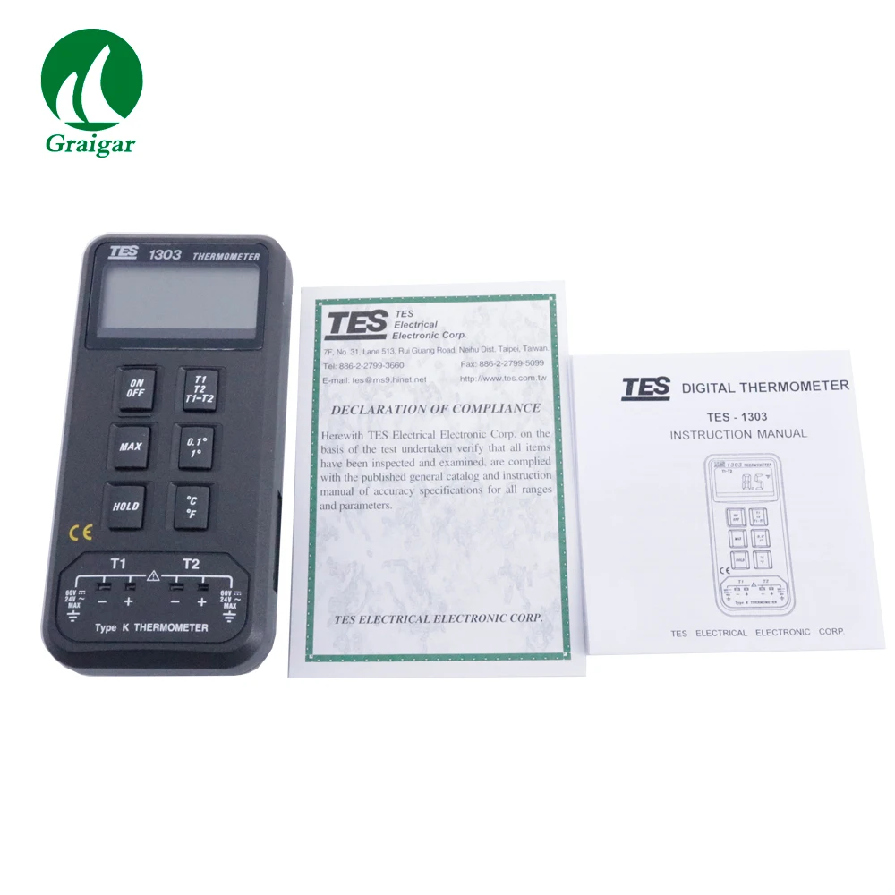 TES-1303 Dual Input Digital Thermometer - Precision & Reliability